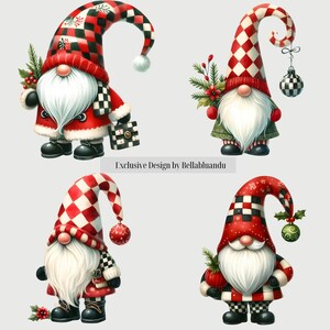 Whimsical Christmas Gnome Clipart Buffalo Check Holiday Digital Paper ...