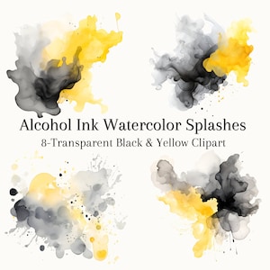 Alcohol Ink Watercolor Splashes PNG Transparent Background, Black ...