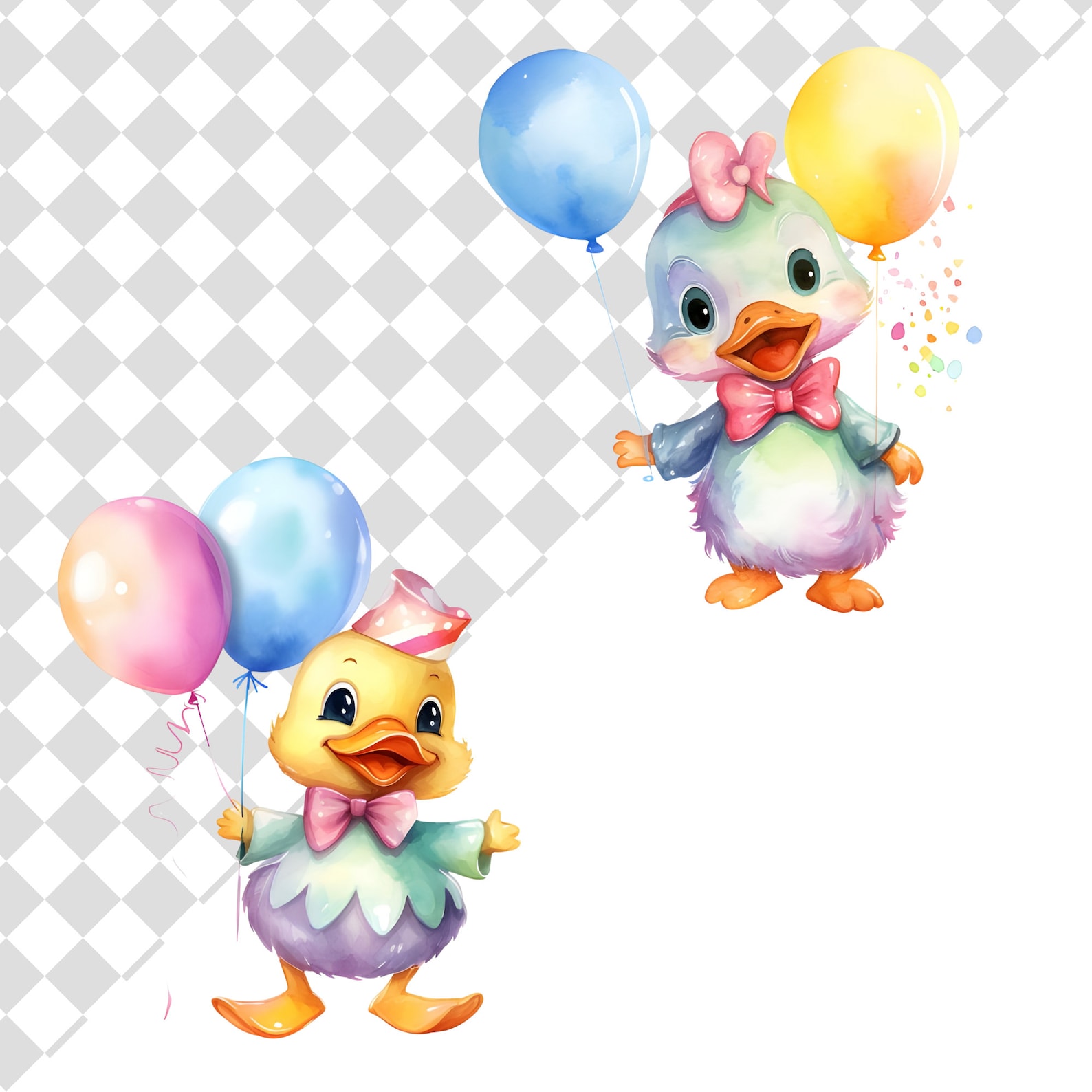 Birthday Ducks Watercolor Clipart Set Transparent PNG Instant Digital ...