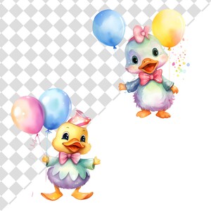 Duck Birthday Watercolor Clipart Set - Transparent PNG Instant Download ...