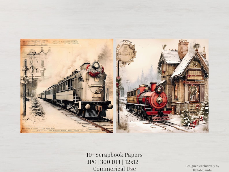 Christmas Trains Scrapbook Paper Instant Digital Download Inspiration ...