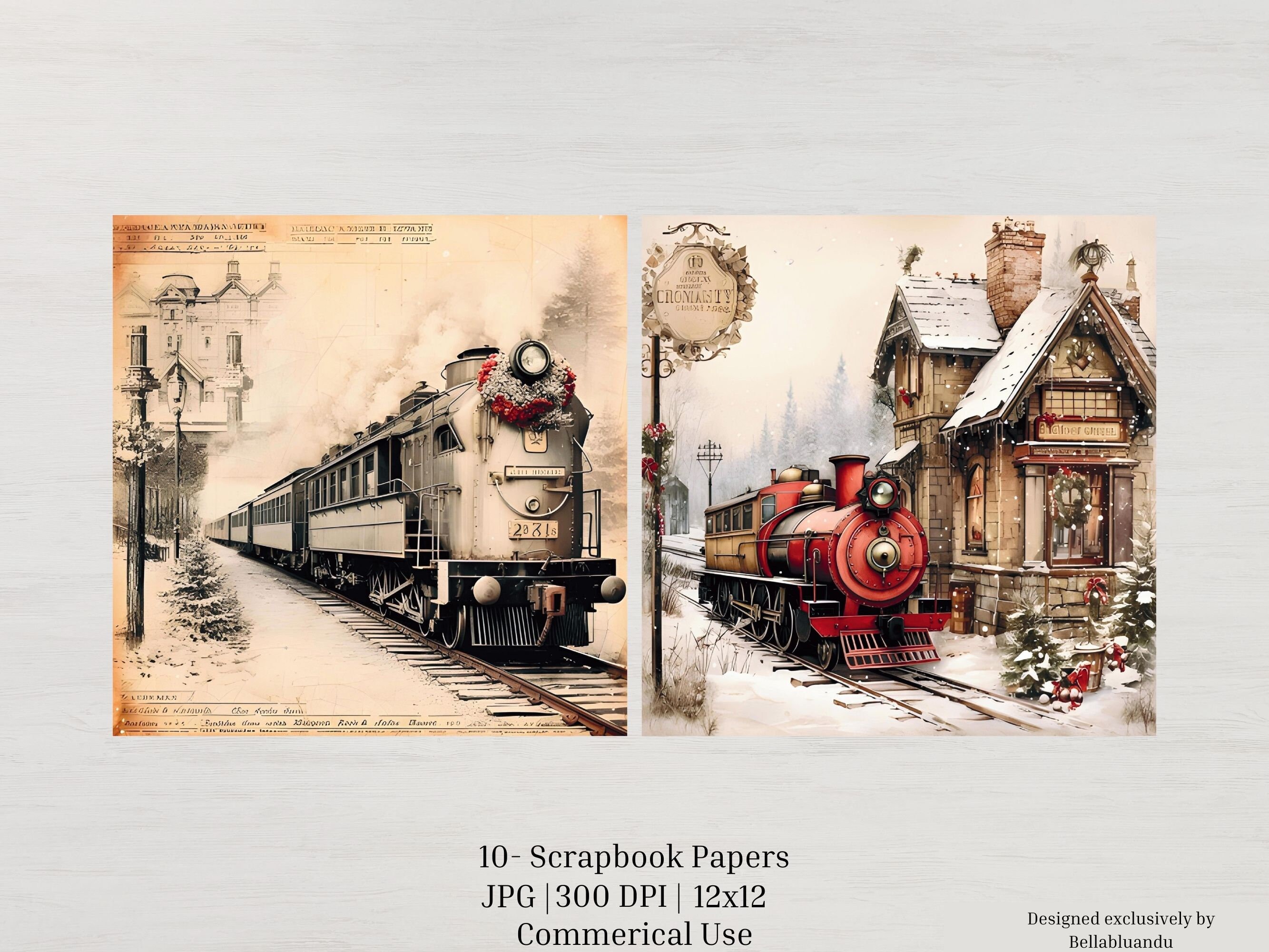 Christmas Trains Scrapbook Paper Instant Digital Download Inspiration ...