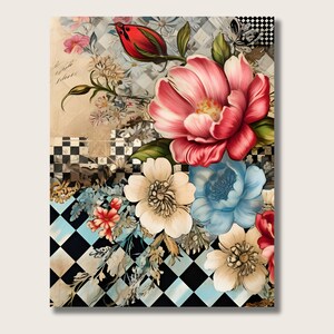 Floral Check Pattern Scrapbook Printable Instant Digital Download Paper ...