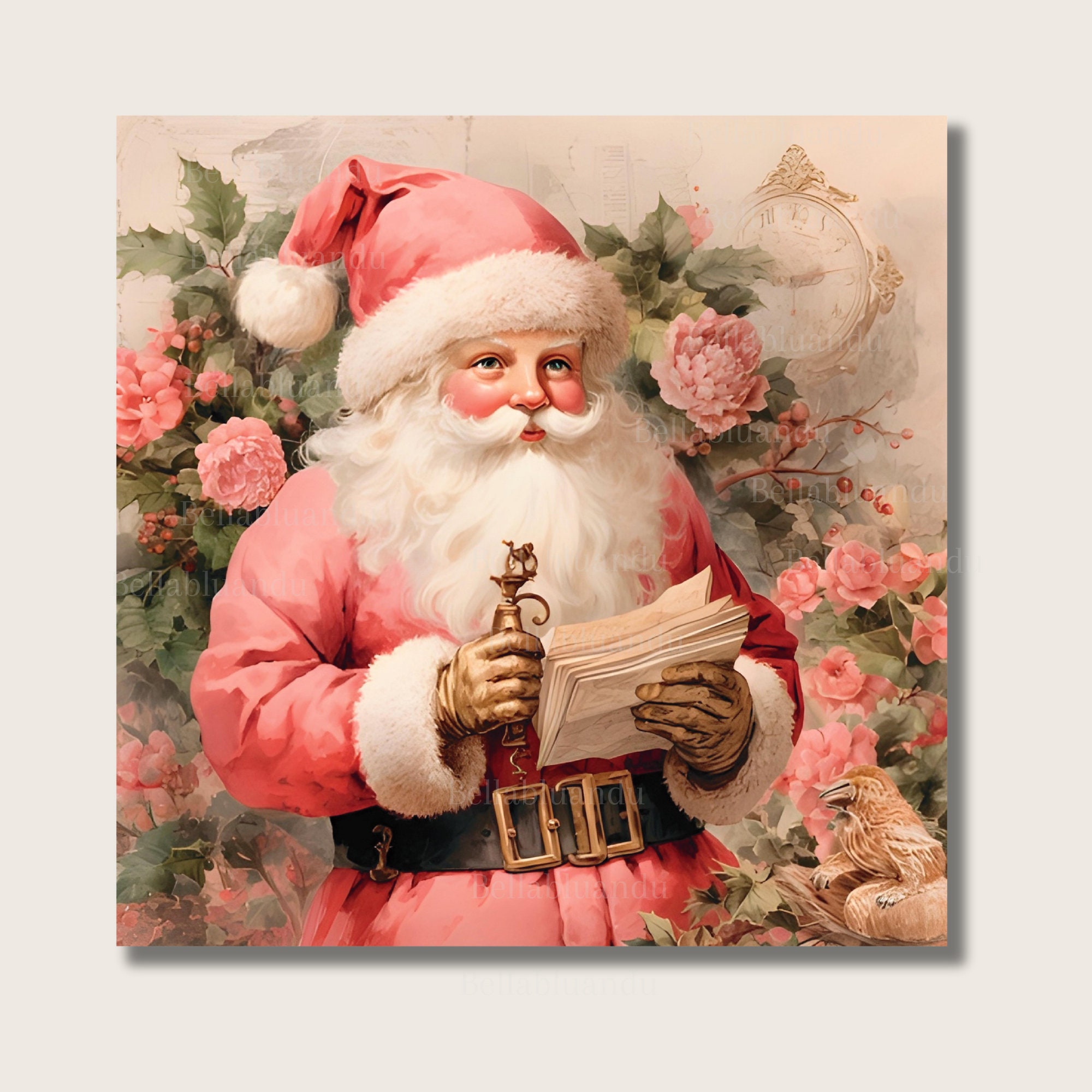 Printable Vintage Pink Santa Collage Sheets Perfect for Junk Journals ...