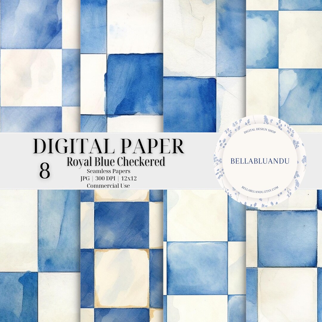 Vintage Blue Check Seamless Full Tile Pattern Printable Digital ...