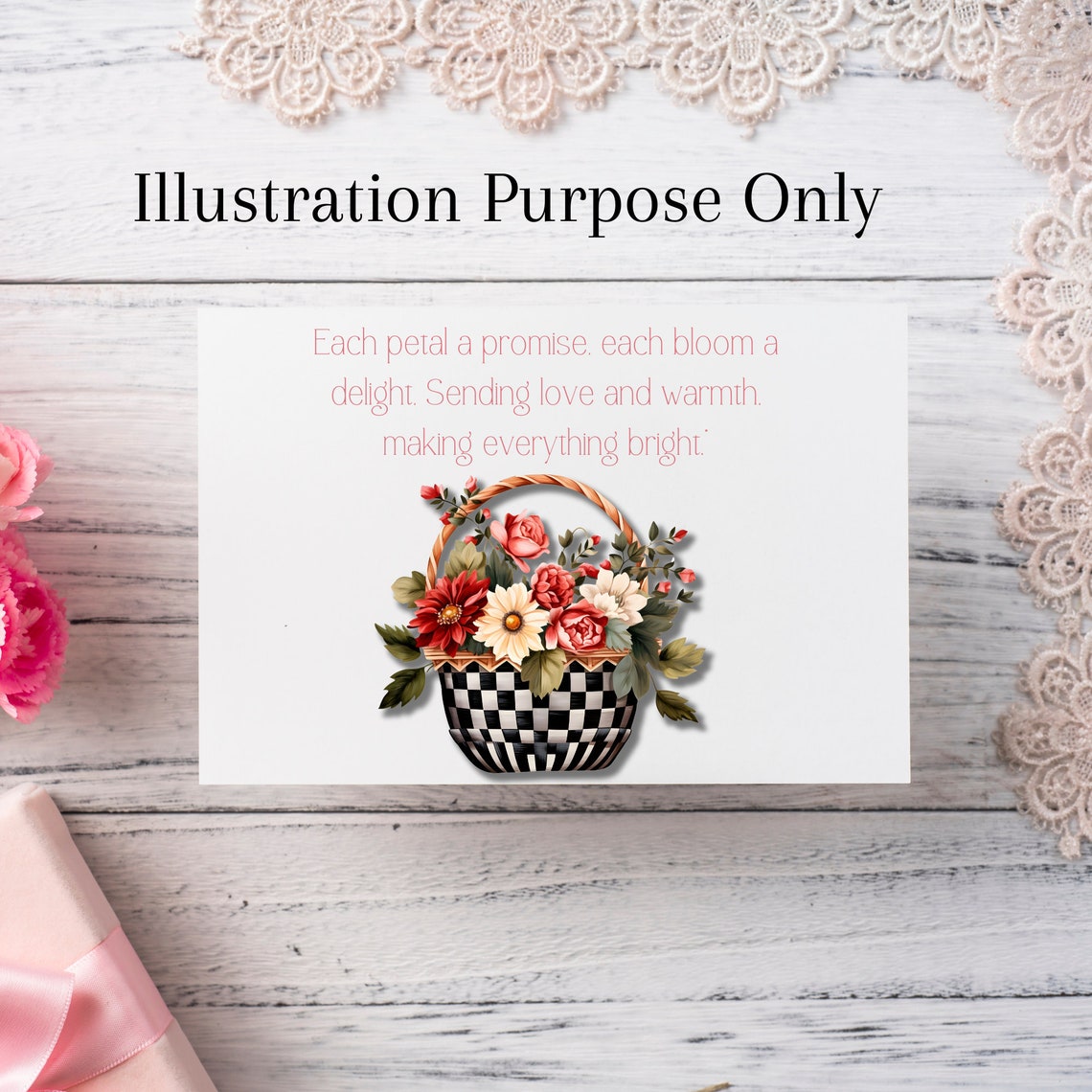 Basket of Flowers Buffalo Check Clipart PNG Transparent Background ...