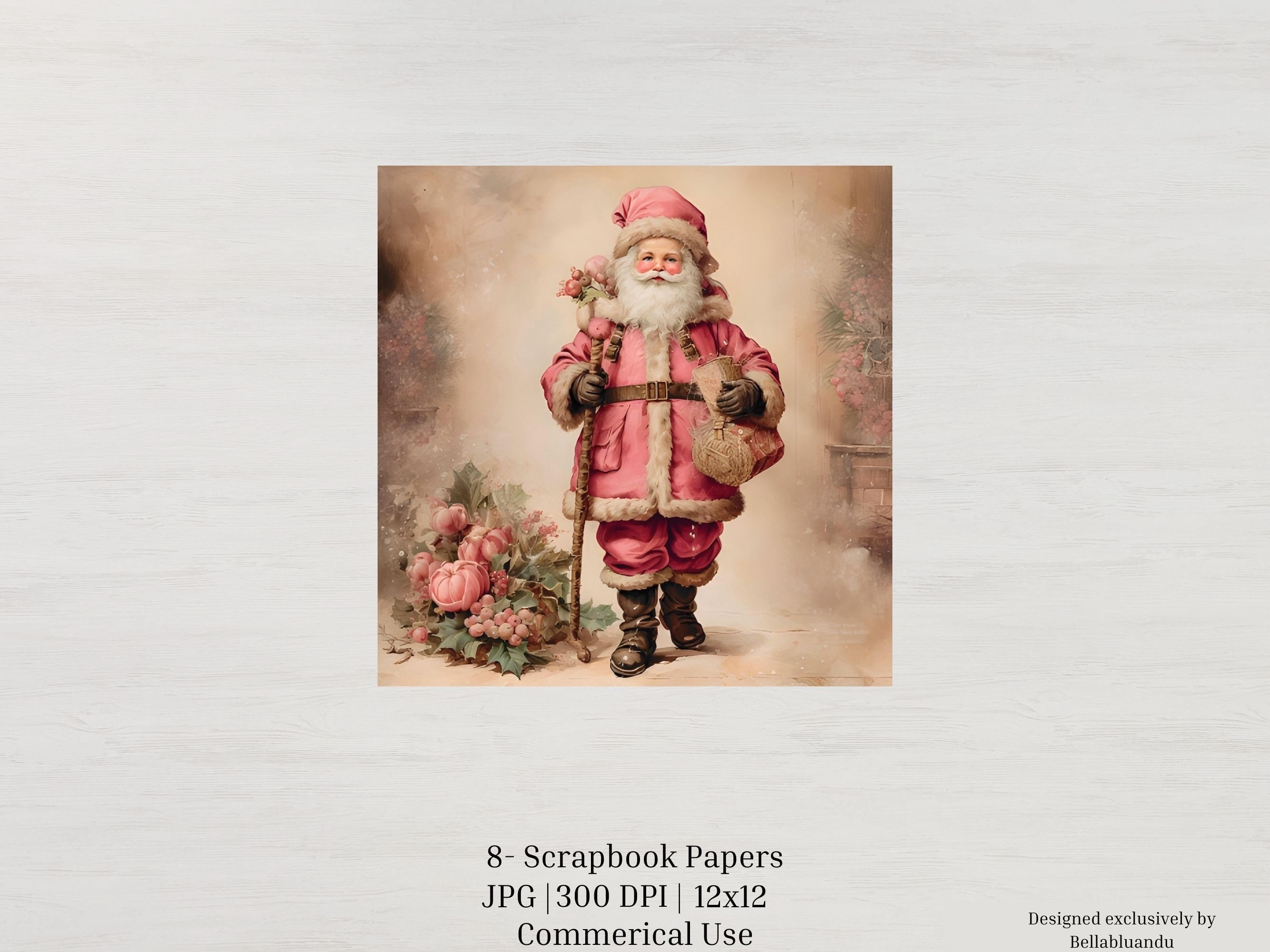 Printable Vintage Pink Santa Collage Sheets Perfect for Junk Journals ...