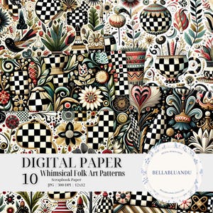 Whimsical Folk Art Digital Pattern Paper Pack for DYI Scrapbooking ...