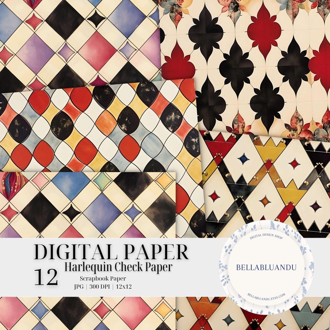Scrapbook Paper Harlequin Check Pattern Digital Download Junk Journal ...