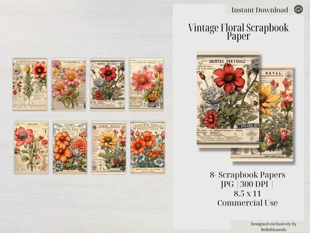 Vintage Botanical Flower Printable Paper Pack Craft Scrapbook Paper ...