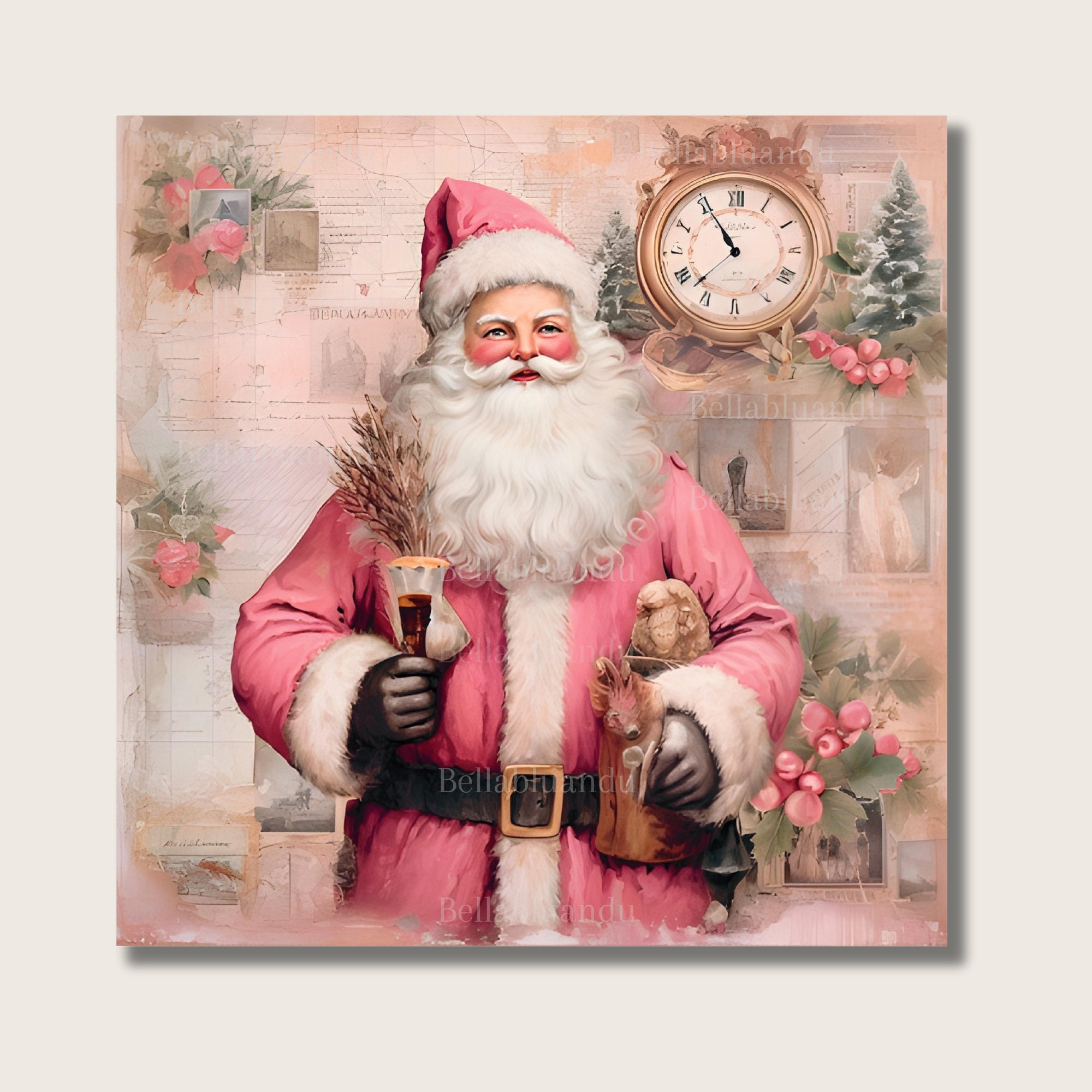Printable Vintage Pink Santa Collage Sheets Perfect for Junk Journals ...