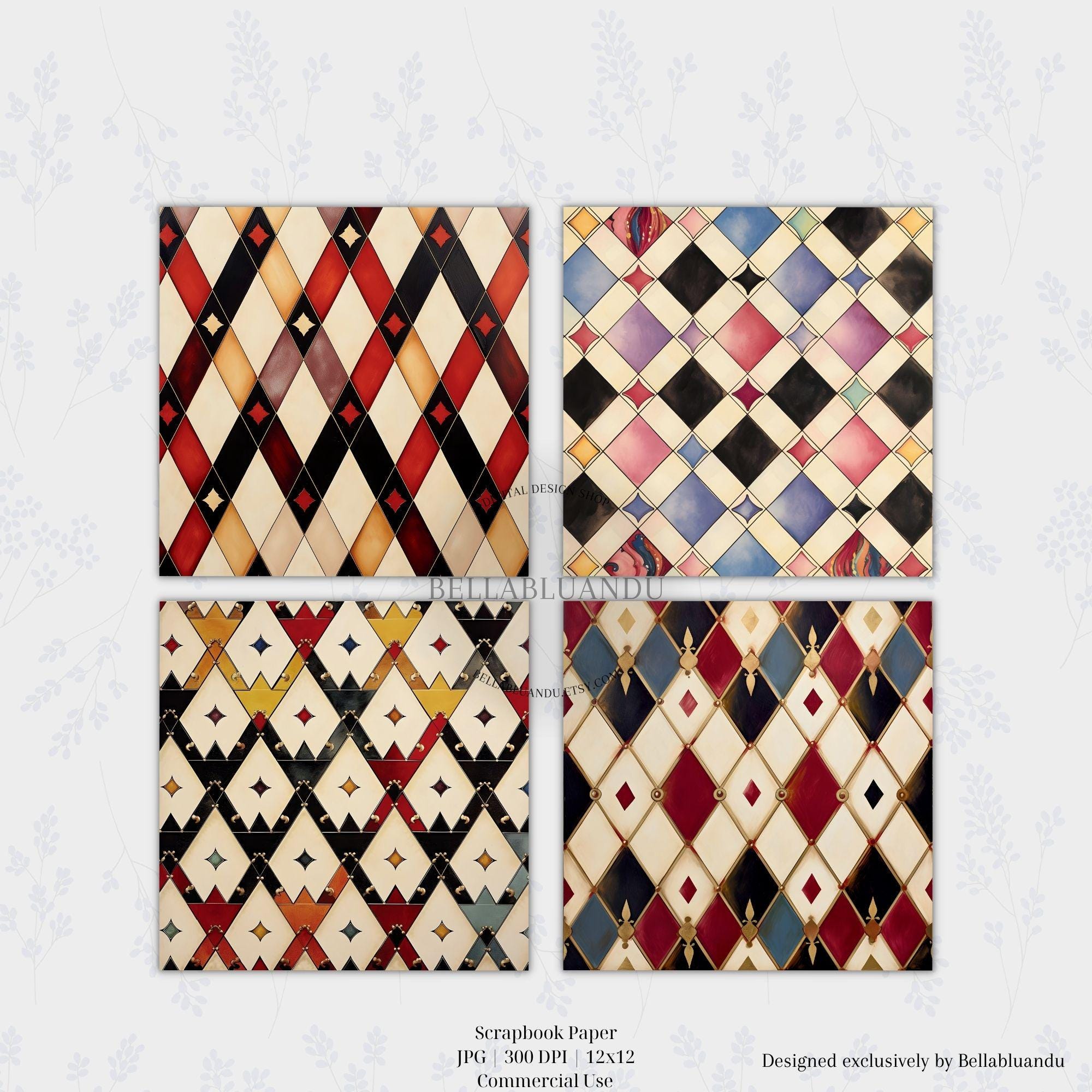 Scrapbook Paper Harlequin Check Pattern Digital Download Junk Journal ...