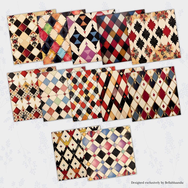 Scrapbook Paper Harlequin Check Pattern Digital Download Junk Journal ...