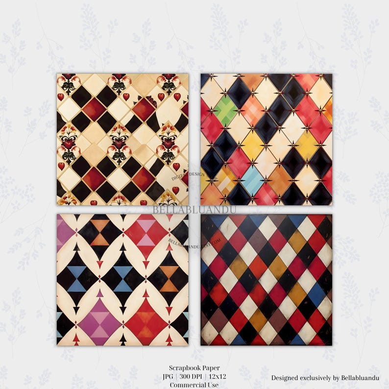 Scrapbook Paper Harlequin Check Pattern Digital Download Junk Journal ...