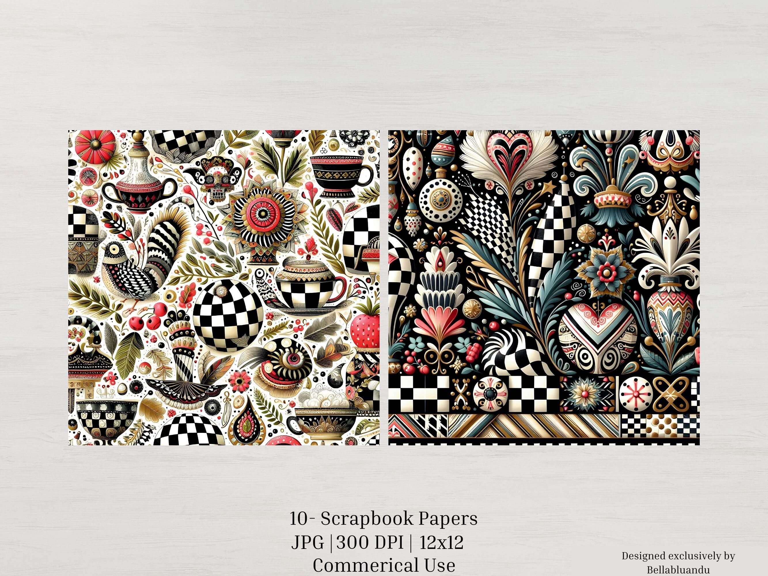 Whimsical Folk Art Digital Pattern Paper Pack for DYI Scrapbooking ...