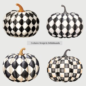 Whimsical Checkered Pumpkin Clipart PNG Transparent Background Black ...