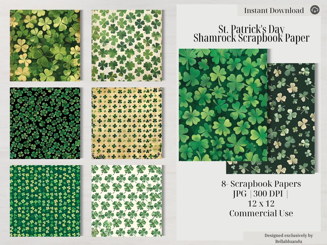 Shamrock Vintage Inspired St. Patrick's Day Scrapbook Paper Instant ...