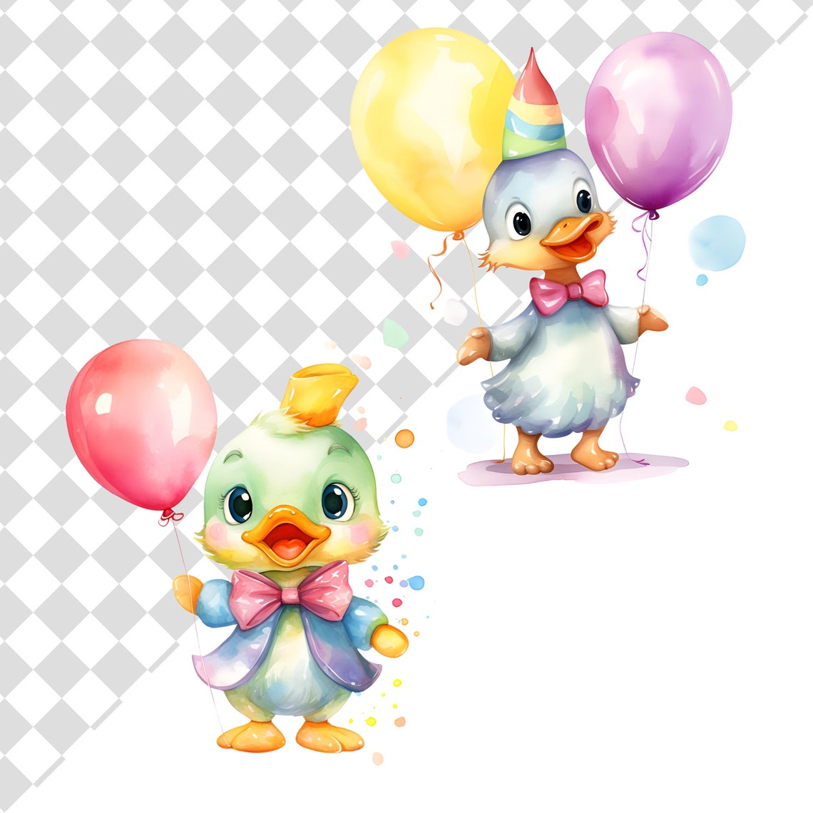 Birthday Ducks Watercolor Clipart Set Transparent PNG Instant Digital ...