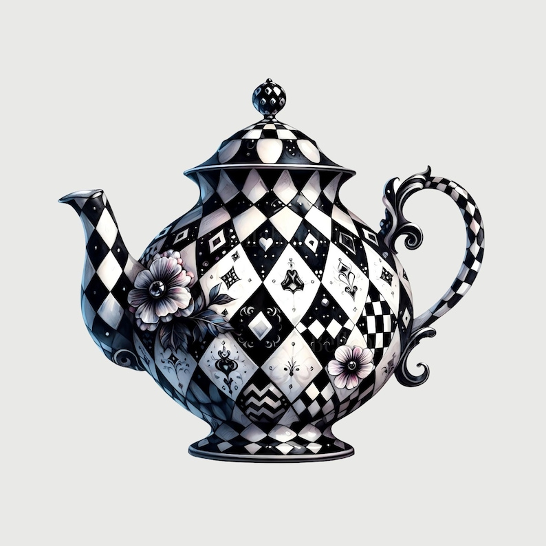 Watercolor Diamond Harlequin Check Teapot Clipart Bundle PNG ...