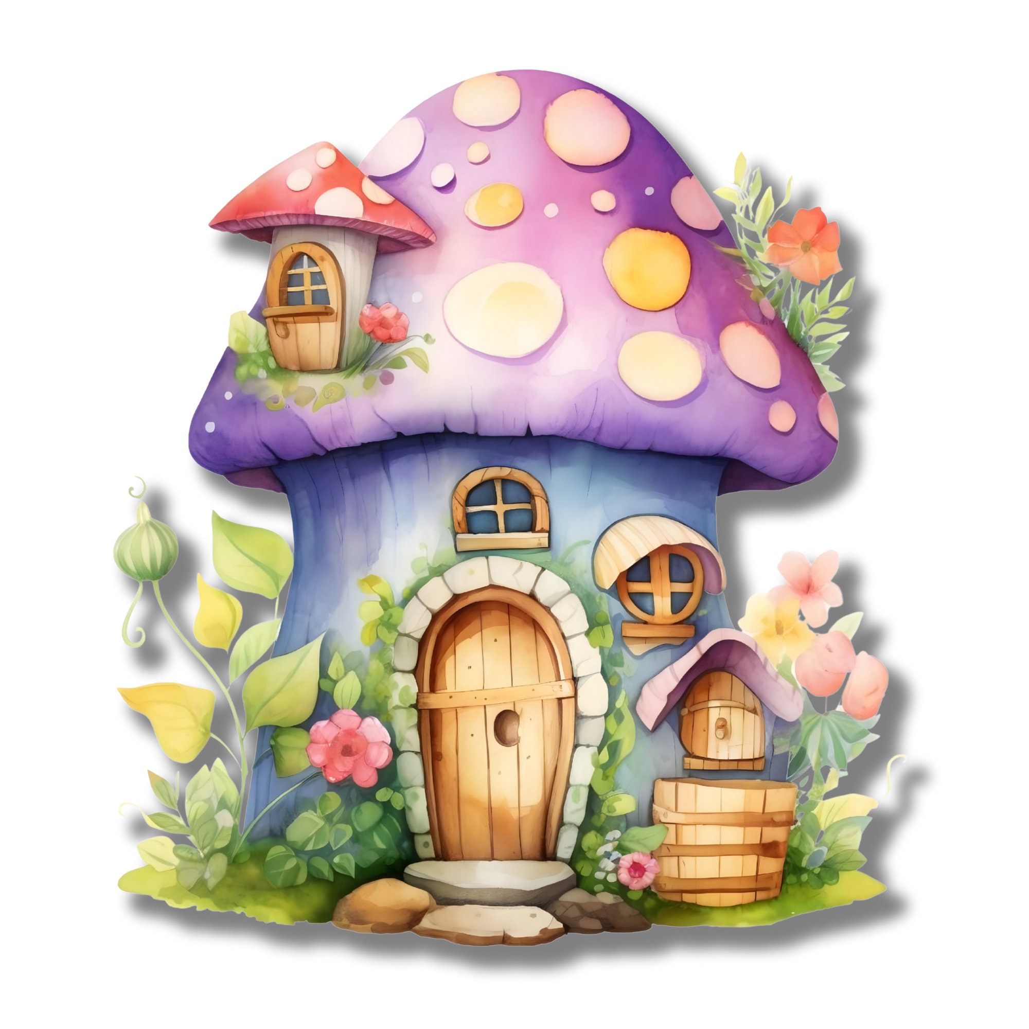 Fairy Houses Watercolor Clipart Transparent PNG Instant Digital ...