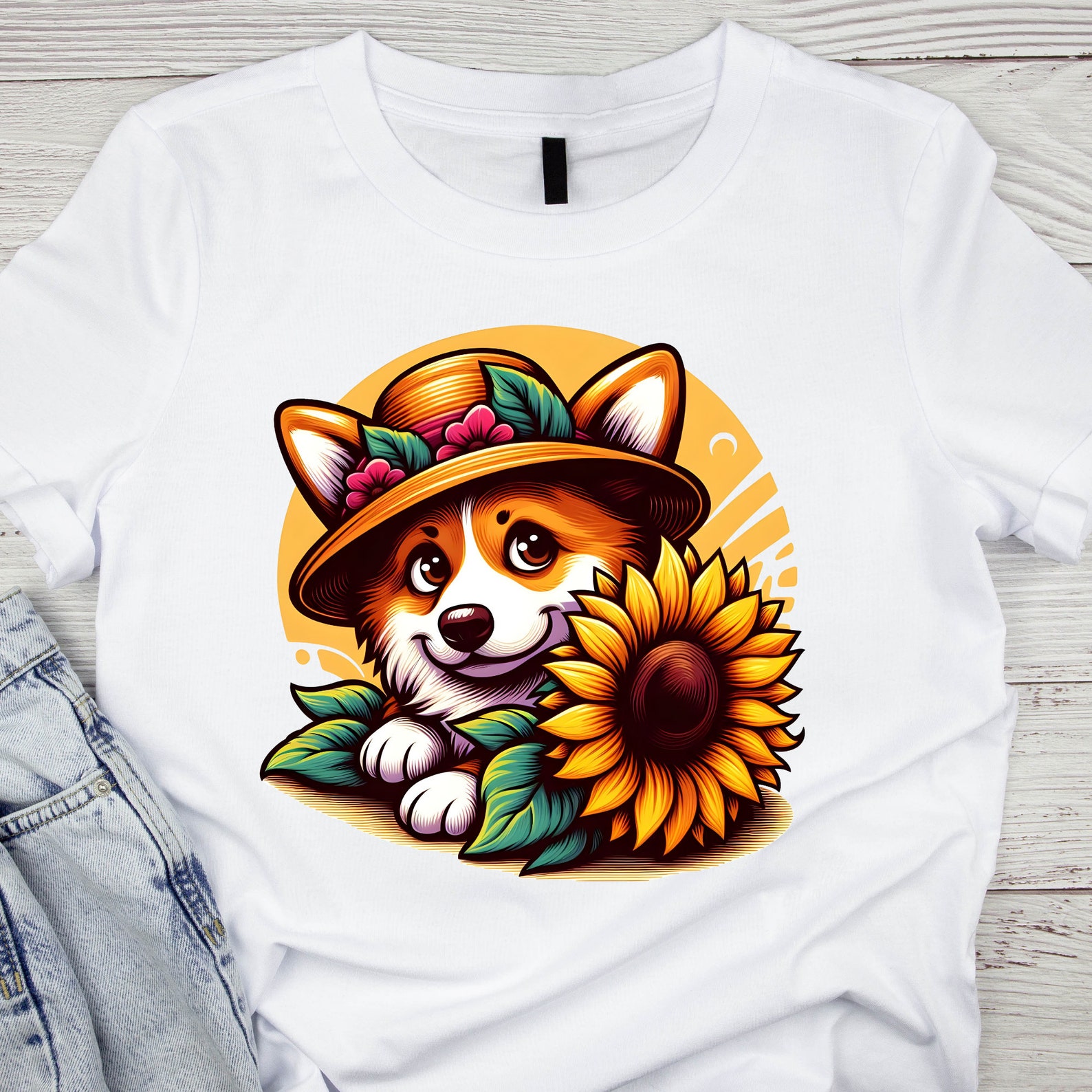 Corgi Dog Clipart Sunflower PNG Transparent Background Instant Digital ...