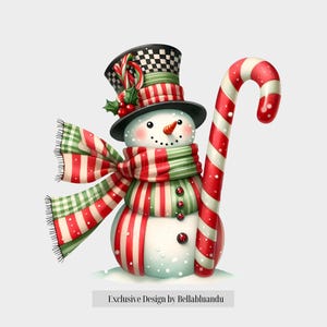 Candy Cane Snowman Christmas Clipart Holiday Watercolor Snowman Paper ...