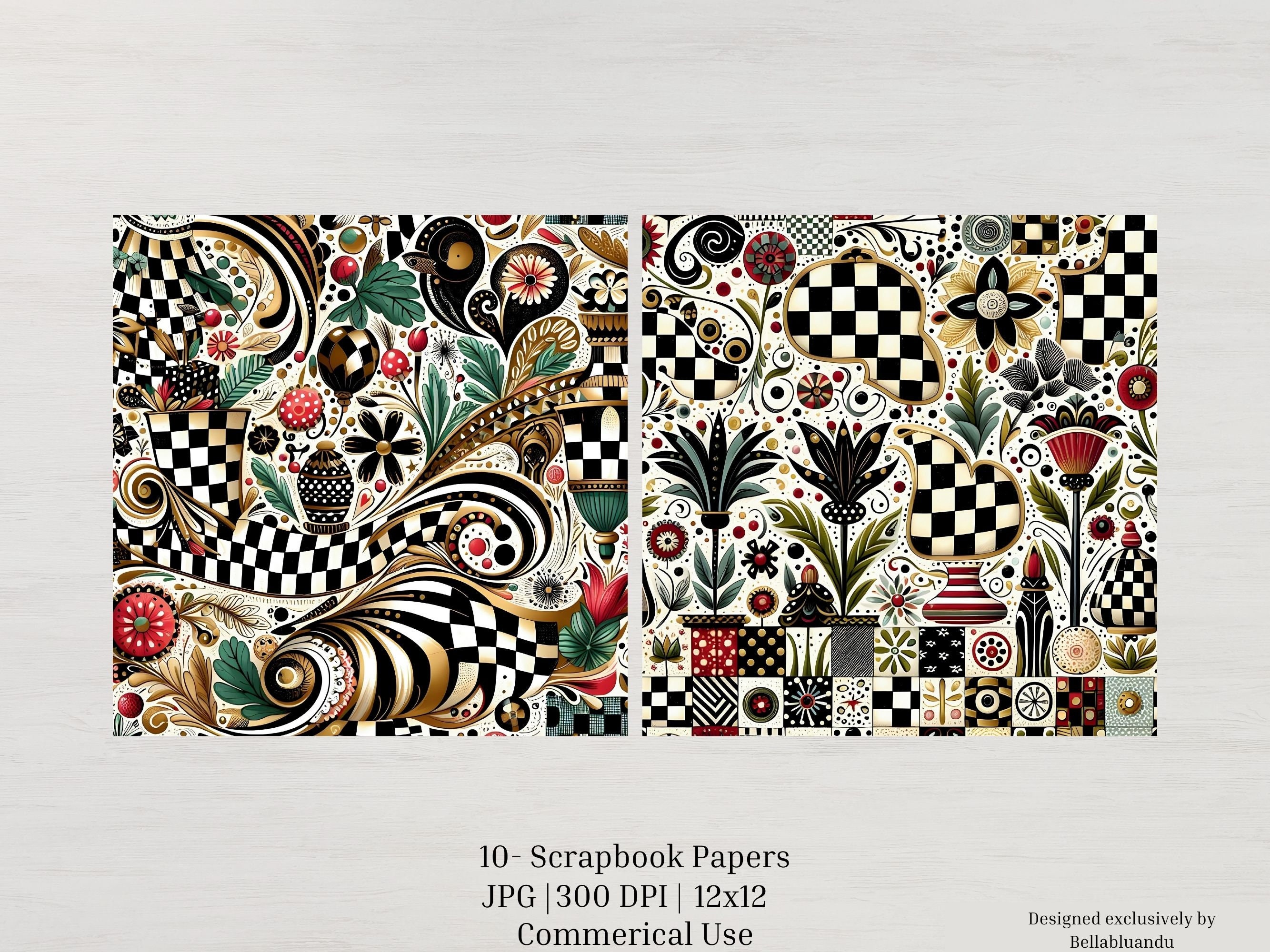 Whimsical Folk Art Digital Pattern Paper Pack for DYI Scrapbooking ...
