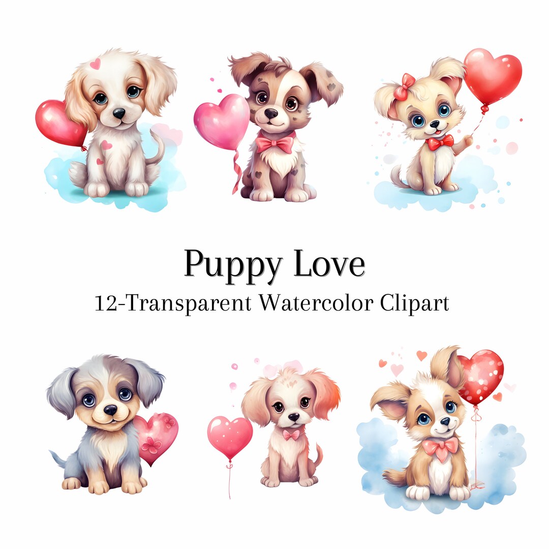 Puppy Dog Valentines Day Clipart PNG Transparent Instant Digital ...
