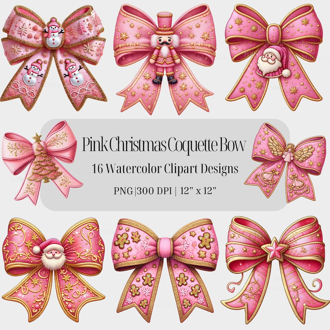 Pink Coquette Christmas Bow Clipart Holiday Pink Christmas Bows ...