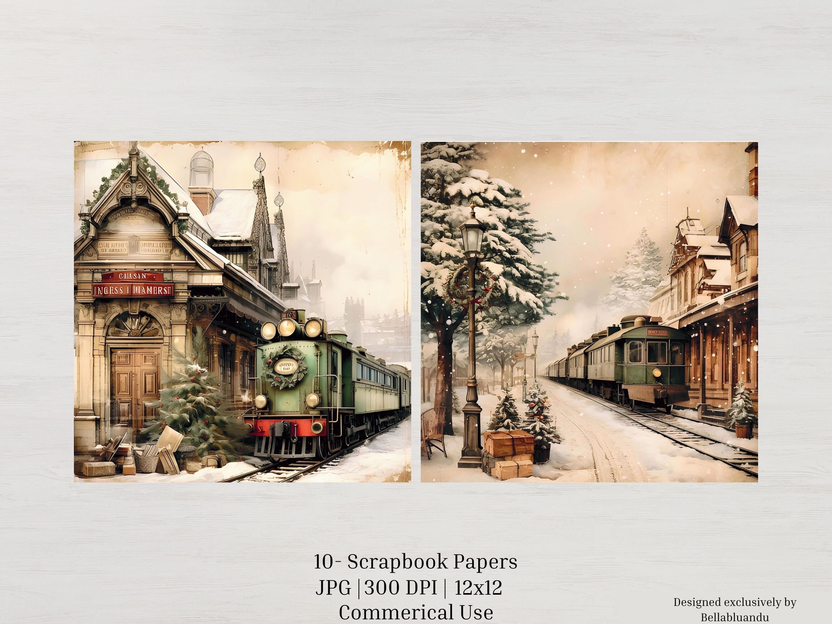 Christmas Trains Scrapbook Paper Instant Digital Download Inspiration ...
