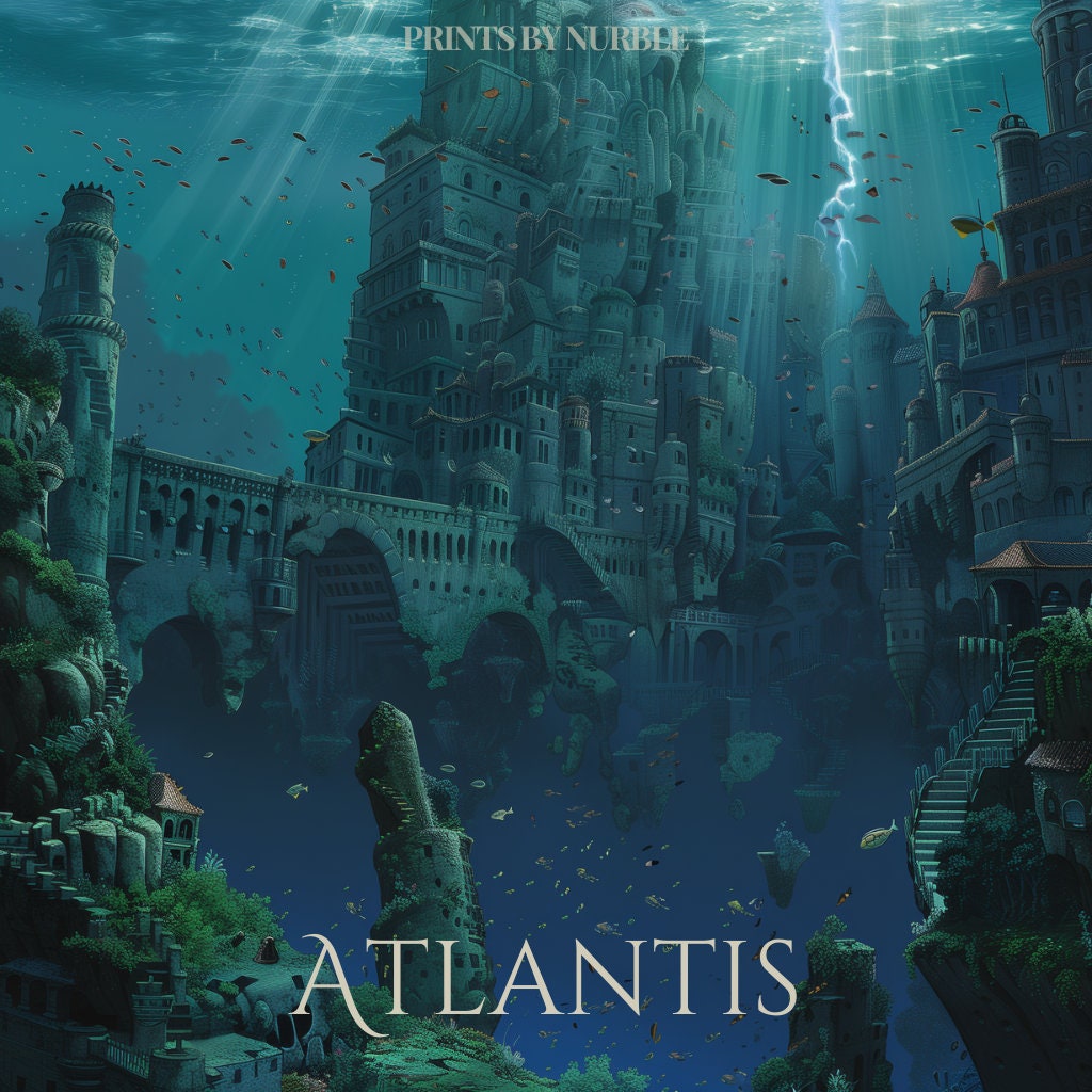 Sinking Atlantis Digital Print - Dramatic Underwater Scene - Animated ...