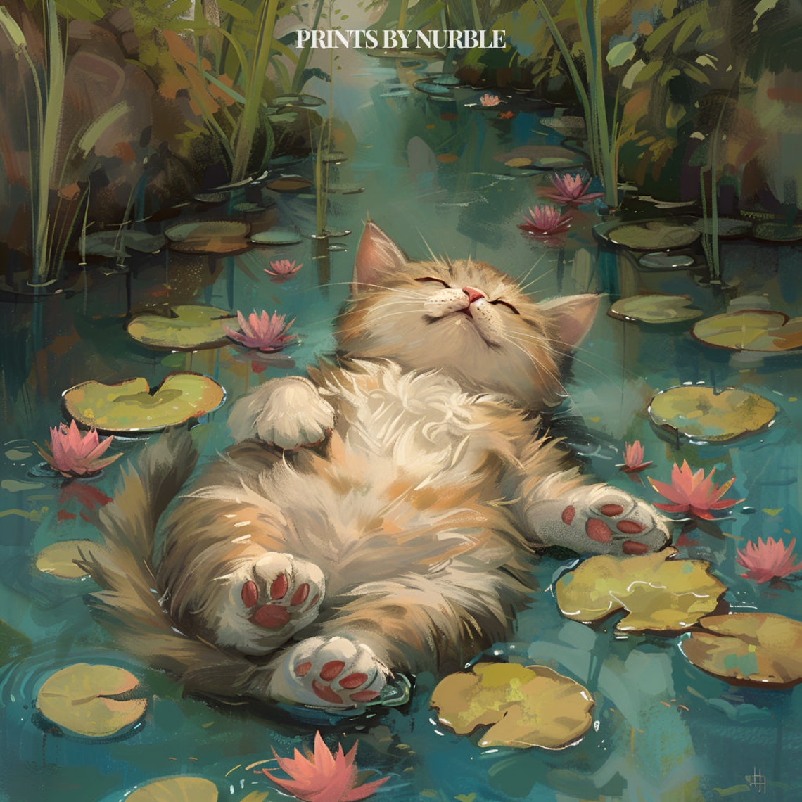 Lilypad Dreams: Adorable Juniper the Cat Animated Inspired Digital ...