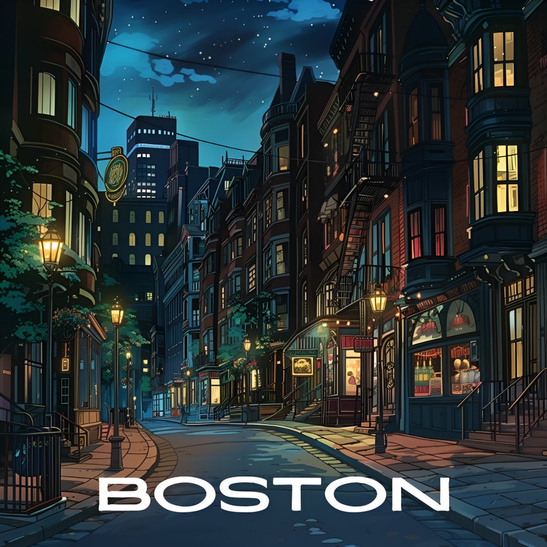 Animated-style Boston Copley Square Digital Print - Etsy