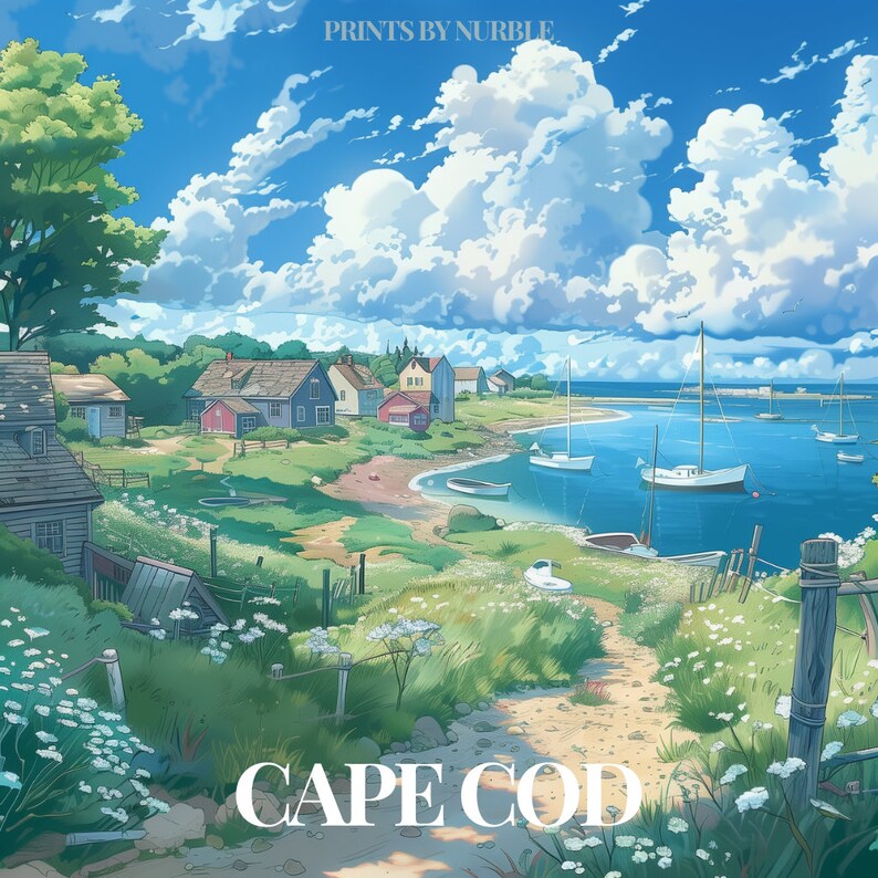 Cape Cod Beach With Sailboats Animated-inspired Digital Print - Etsy