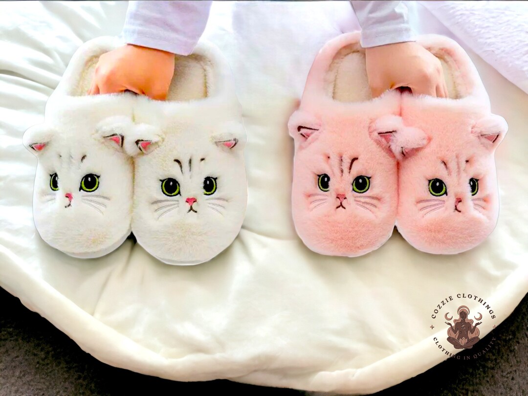 Cat Fuzzy Slippers Casual Slip on Plush Slides Indoor - Etsy