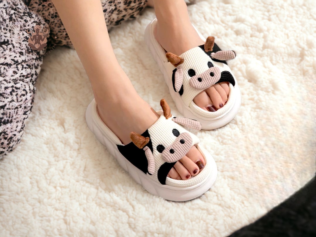 Cozy Open Cow Fluffy Slippers Cute Moo Indoor Slippers - Etsy