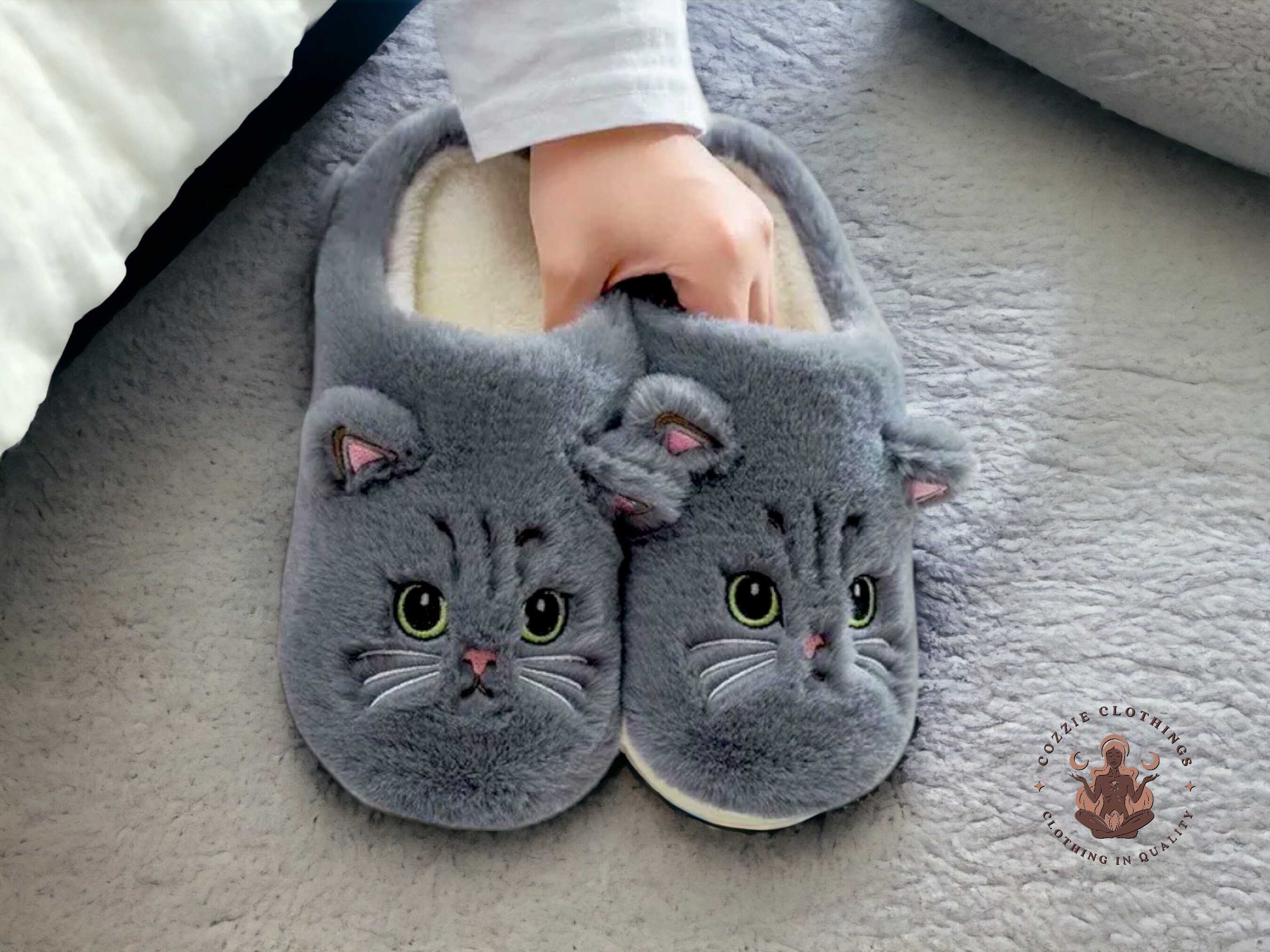 Cat Fuzzy Slippers Casual Slip on Plush Slides Indoor - Etsy