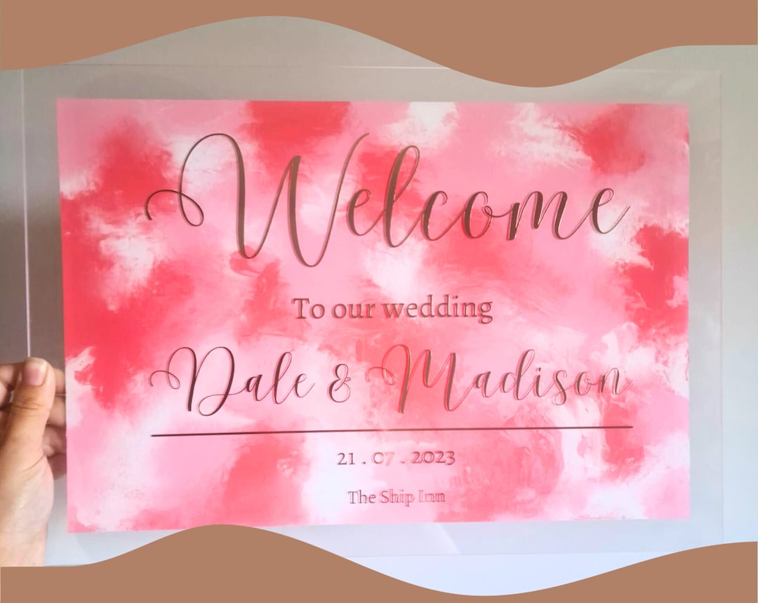 Custom Acrylic Wedding Welcome Sign, Hand-painted Background & Vinyl ...
