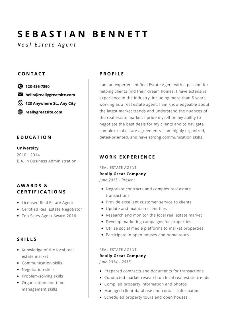 White Clean Modern Minimalist Business Simple Resume - Etsy