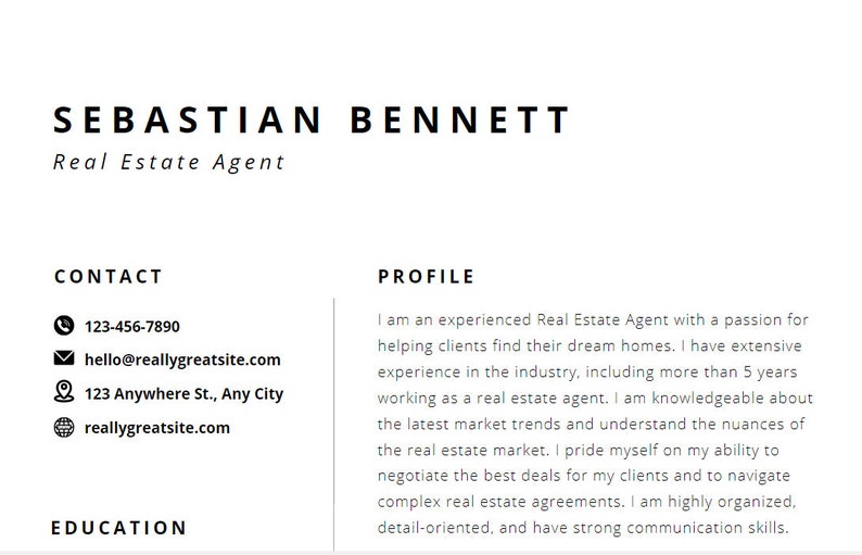 White Clean Modern Minimalist Business Simple Resume - Etsy