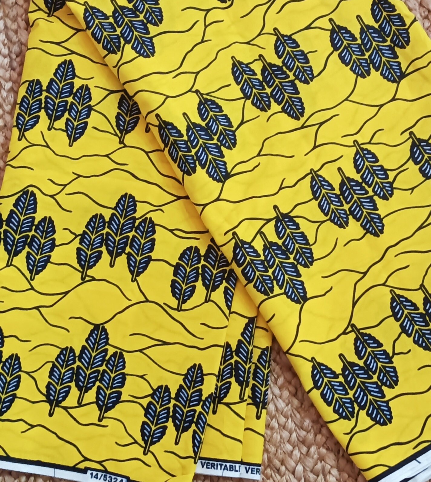 Wax Fabric, African Wax Fabric, Yellow Black Feathers, 100% Cotton ...
