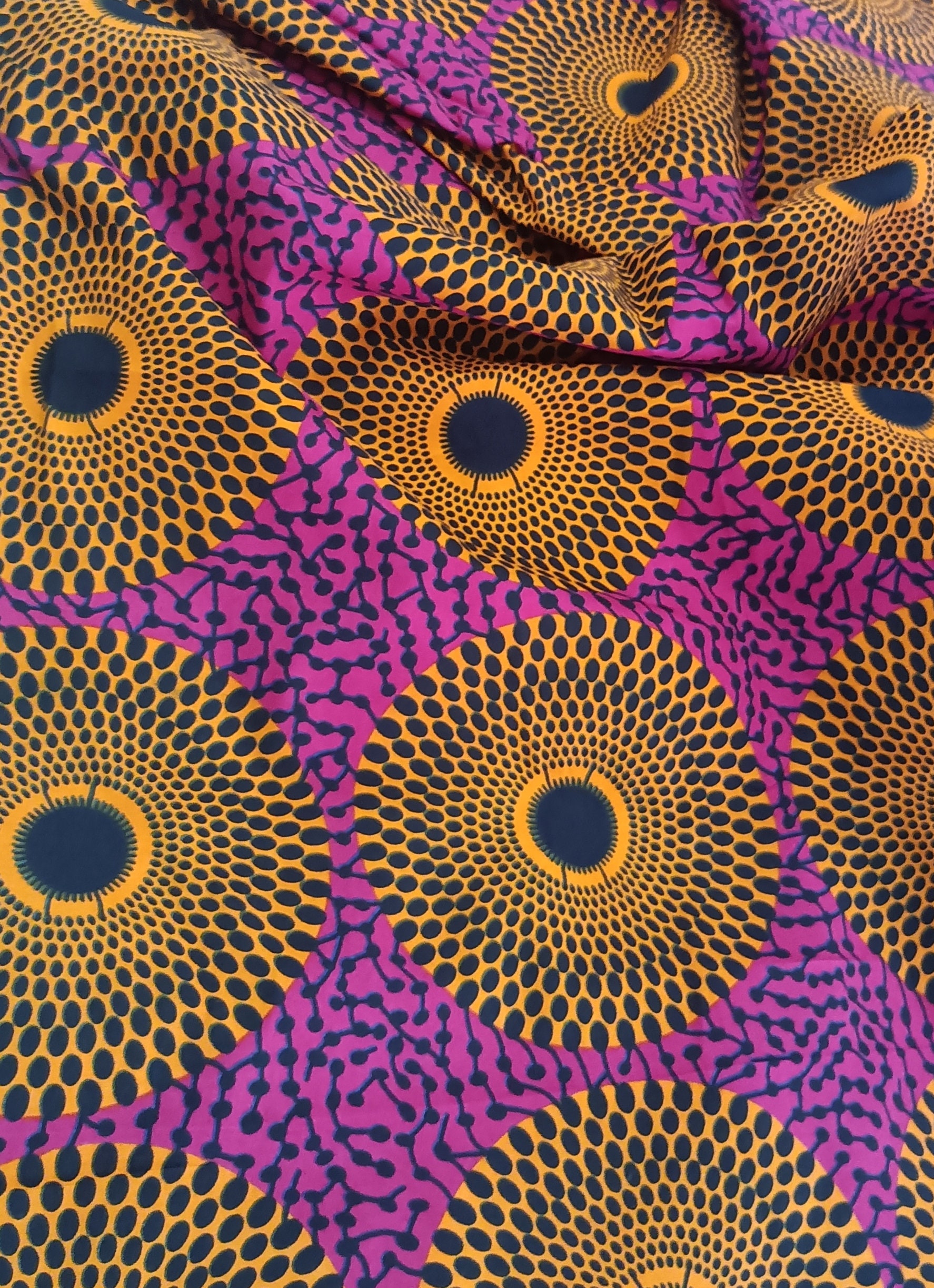 Tela De Cera Tela Wax Africana Fucsia Naranja Círculos Tela De