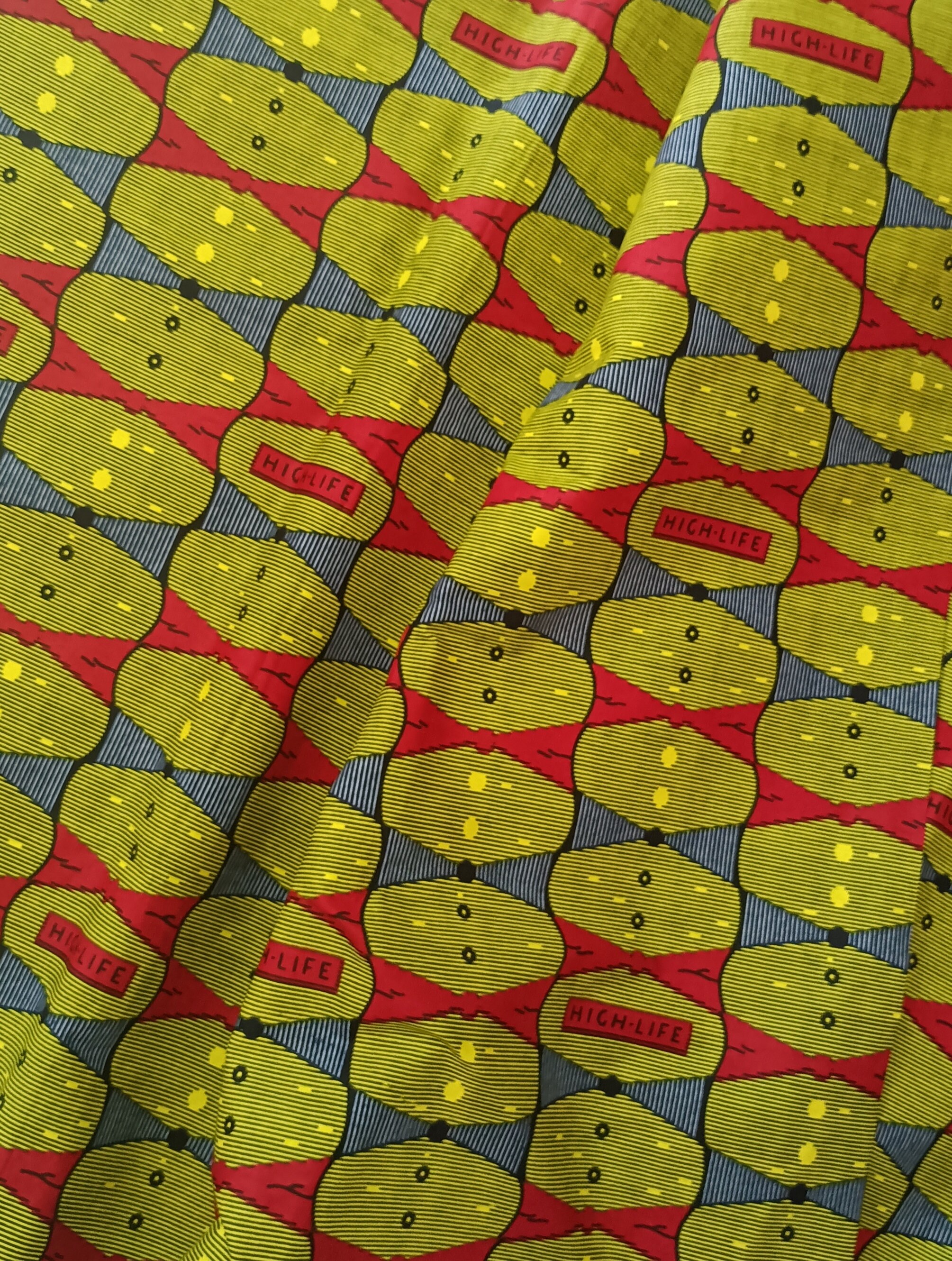 Tela De Cera, Tela Wax Africana, Dibujo High Life, Amarillo Rojo Tela ...