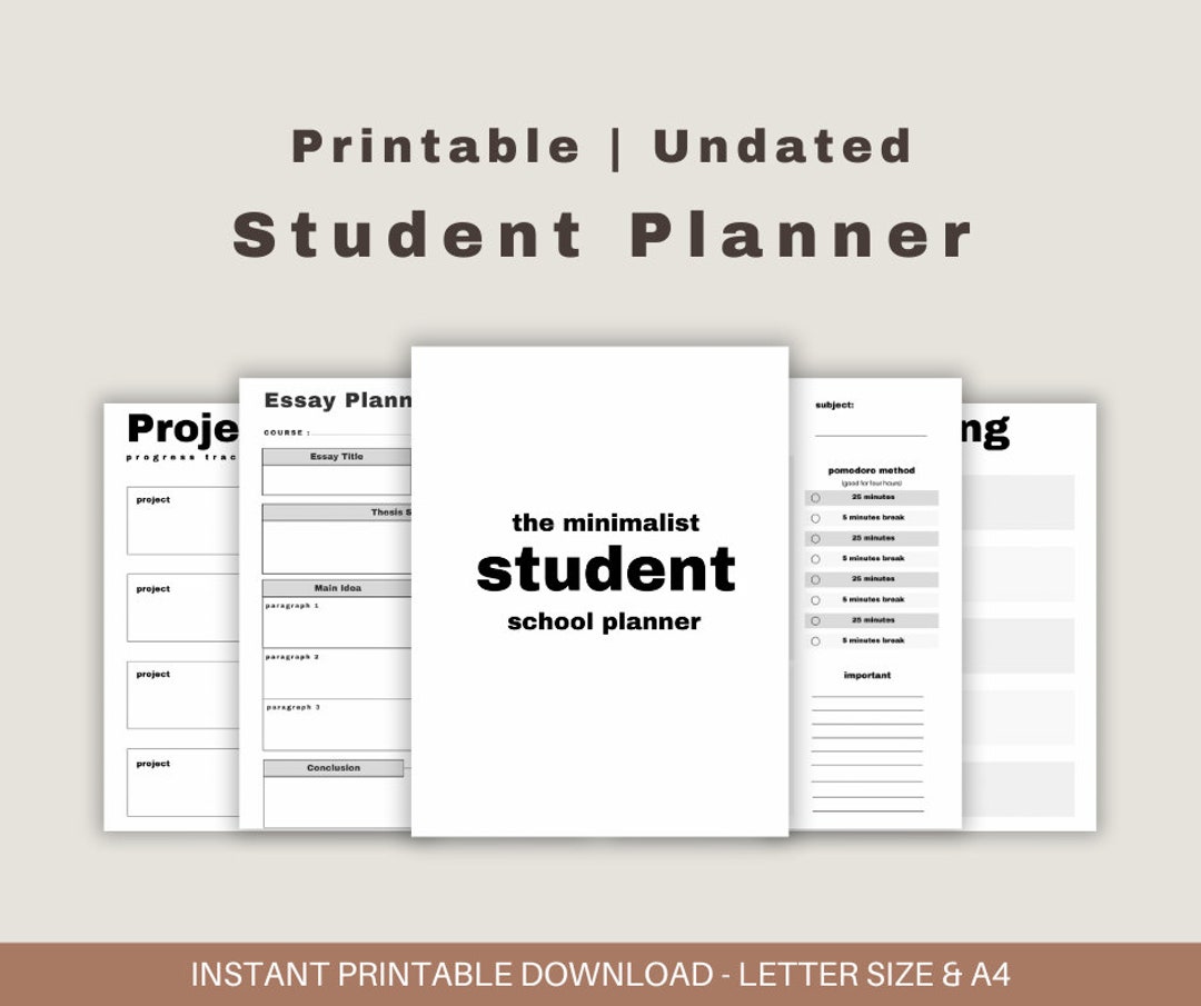Printable Minimalist Student Planner, Academic Planner, Projects, Daily ...