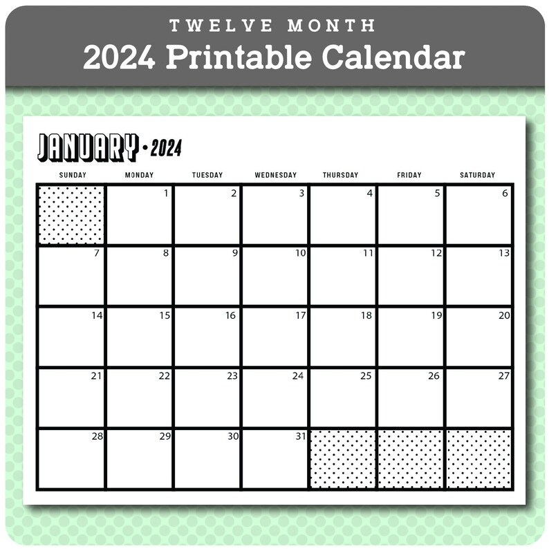 2024 Printable Calendar Digital Download Retro Polka Dots 12 Month PDF ...