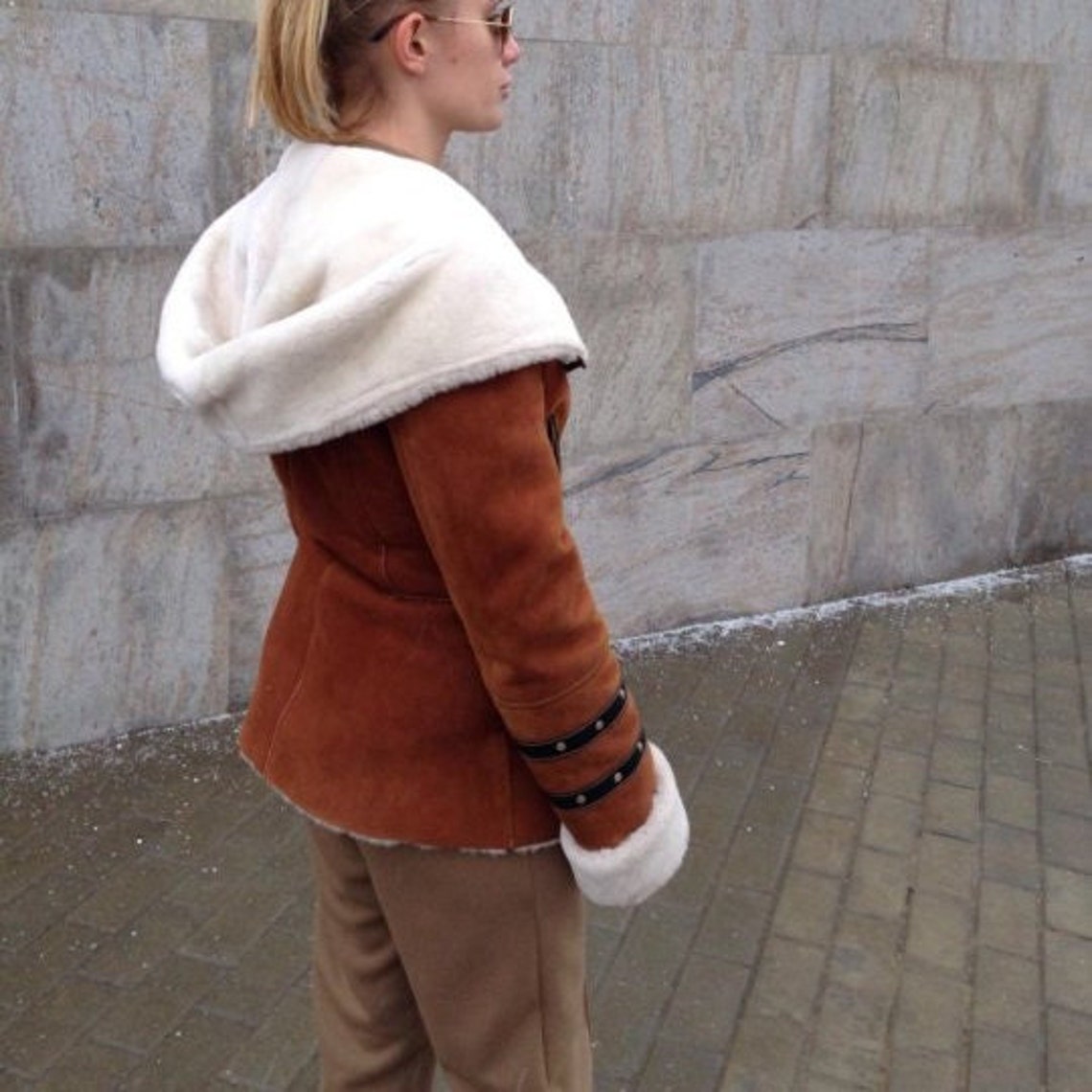 Women Suede Leather Shearling Hooded Fur Leather Coat Winter Warm Fur ...