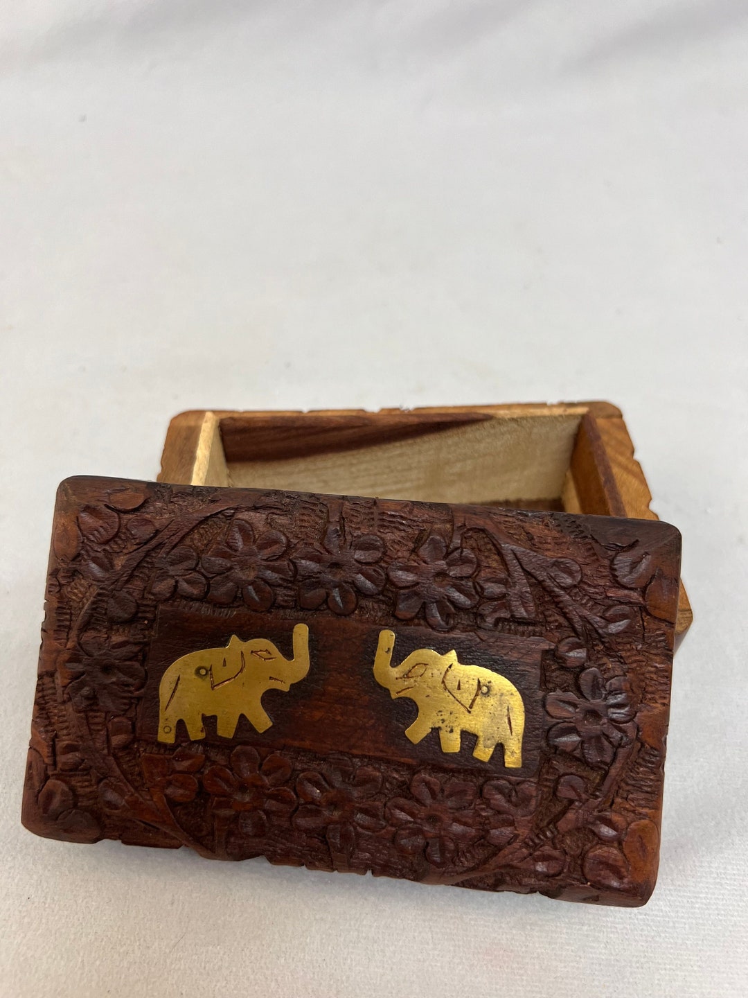 Vintage Hand Carved Wood Elephant Box - Etsy