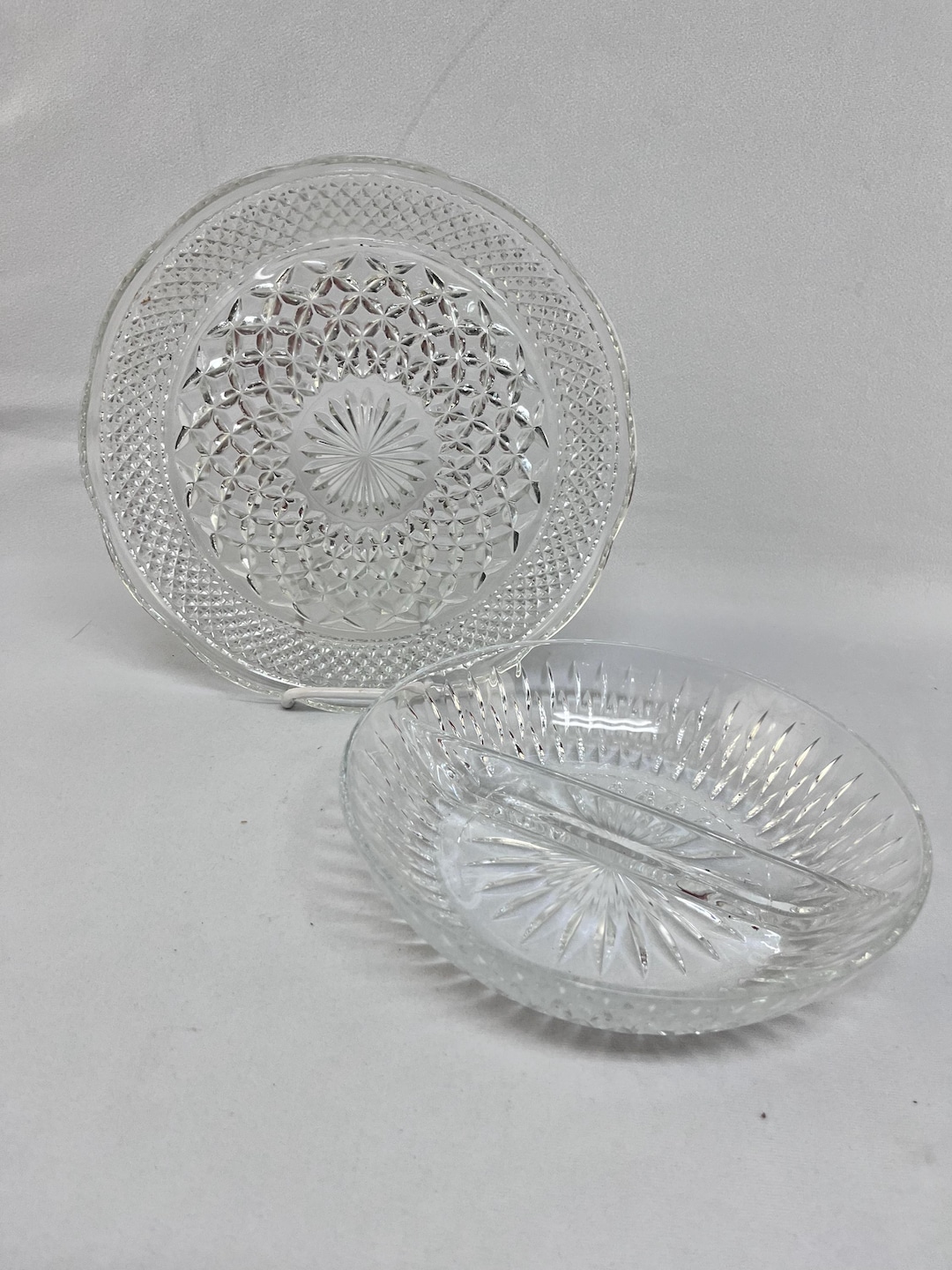 Vintage Heavy Crystal Glass Divided Bowl and Plate - Etsy