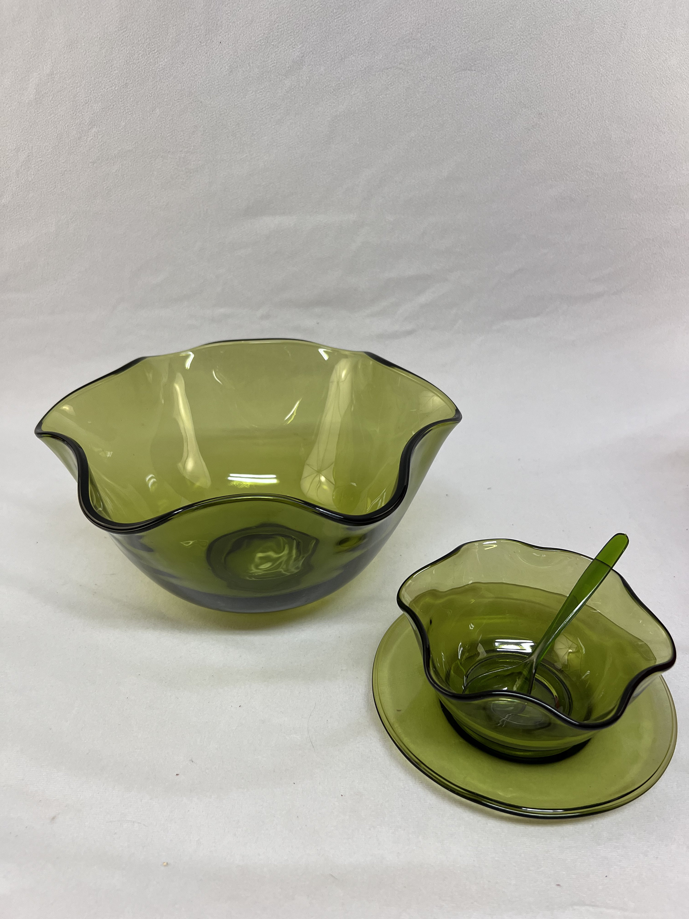 Interesting Vintage Green Glass Chip And Dip Set Gallery