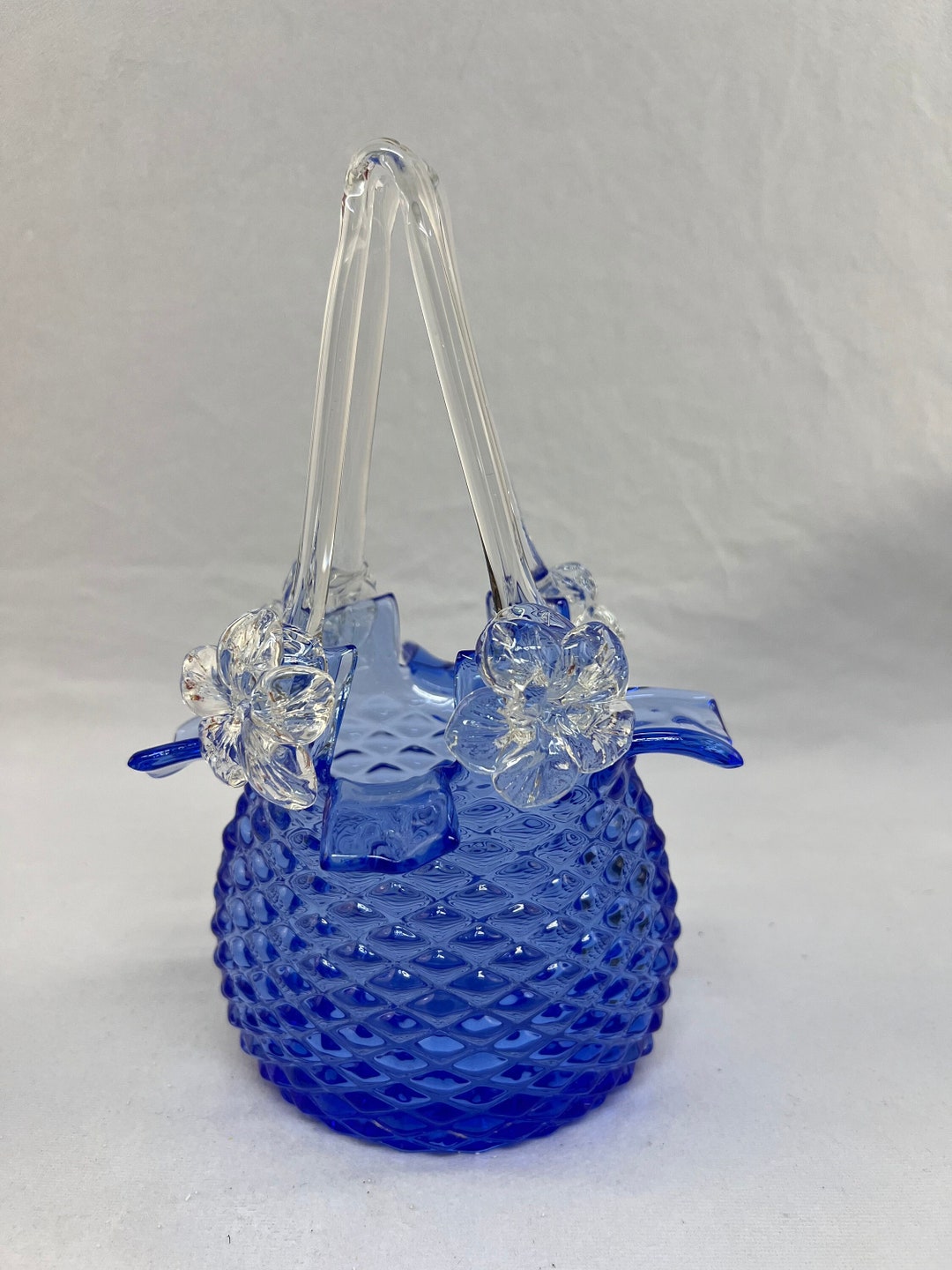 Hand Blown Blue Glass Floral Purse - Etsy